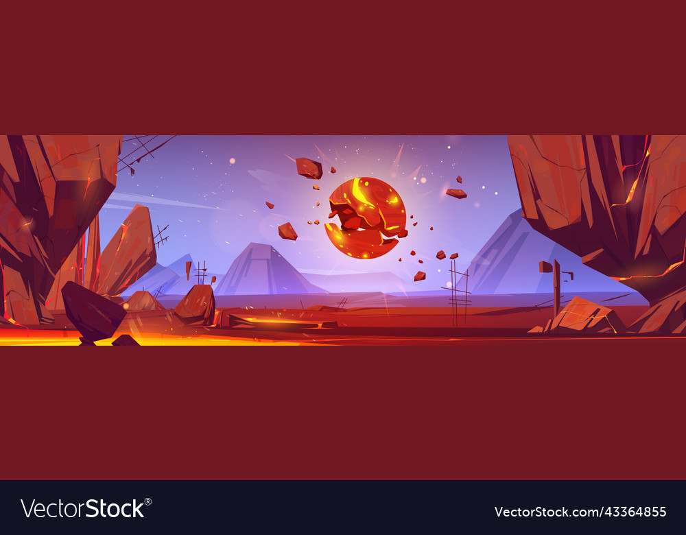 Space alien planet landscape with exploding moon Vector Image
