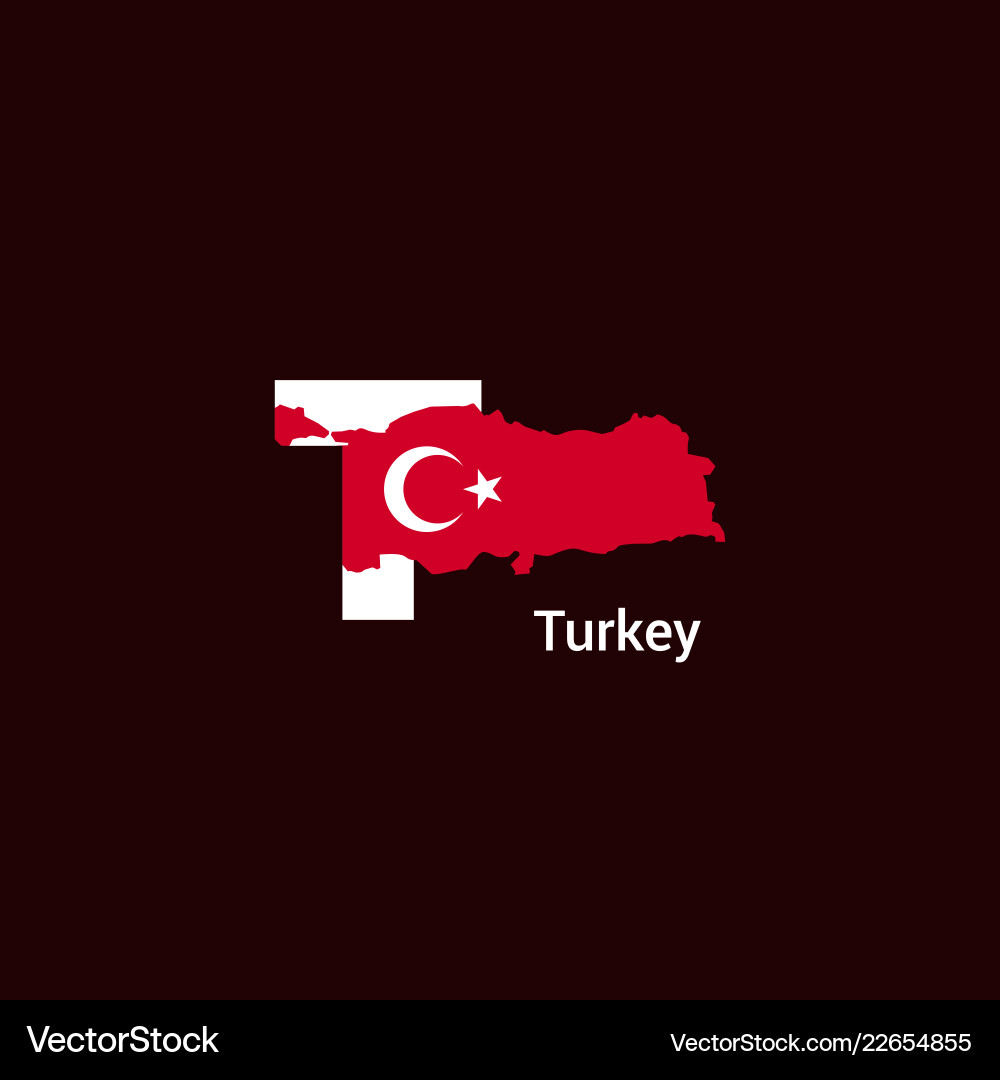 Turkey initial letter country with map and flag Vector Image