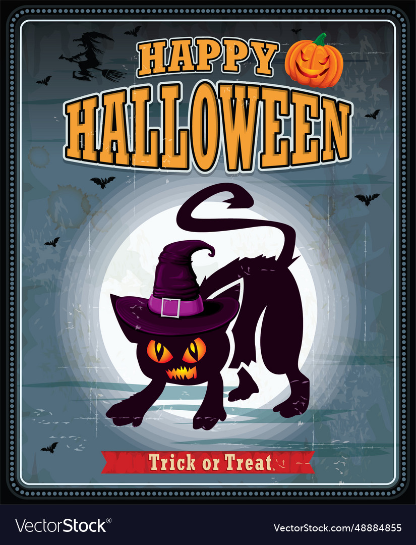 Vintage halloween with witch hat poster design Vector Image