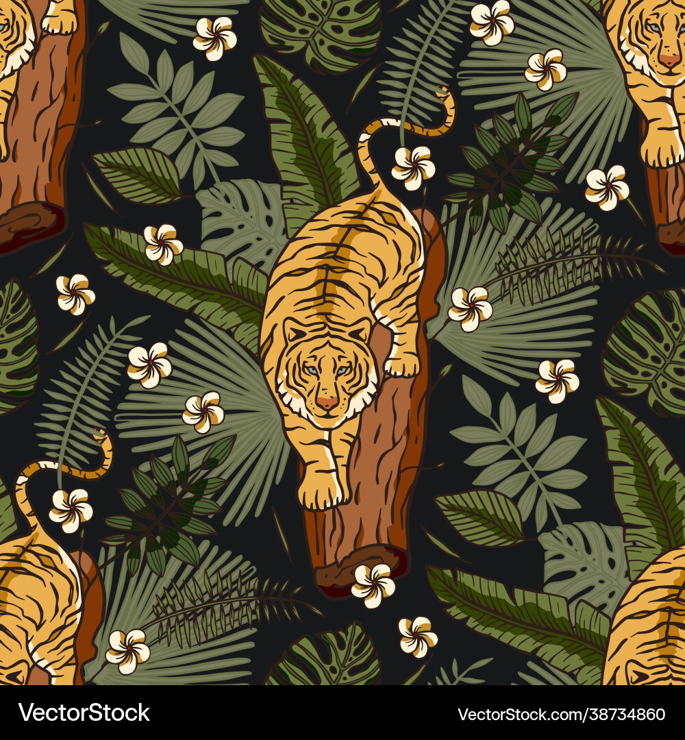 Exotic tropical animal wild tiger seamless pattern