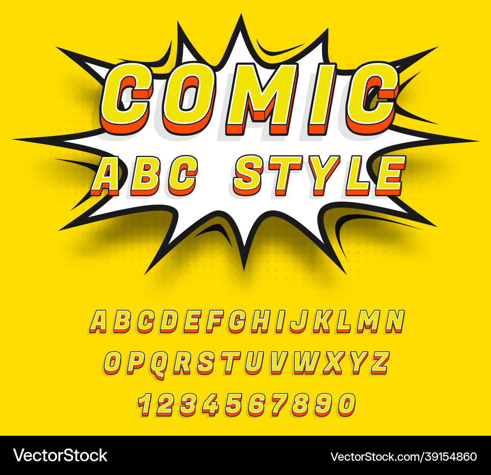 Fun comic alphabet cartoon letters numbers super Vector Image