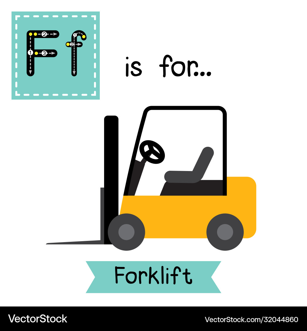 Letter f tracing forklift Royalty Free Vector Image