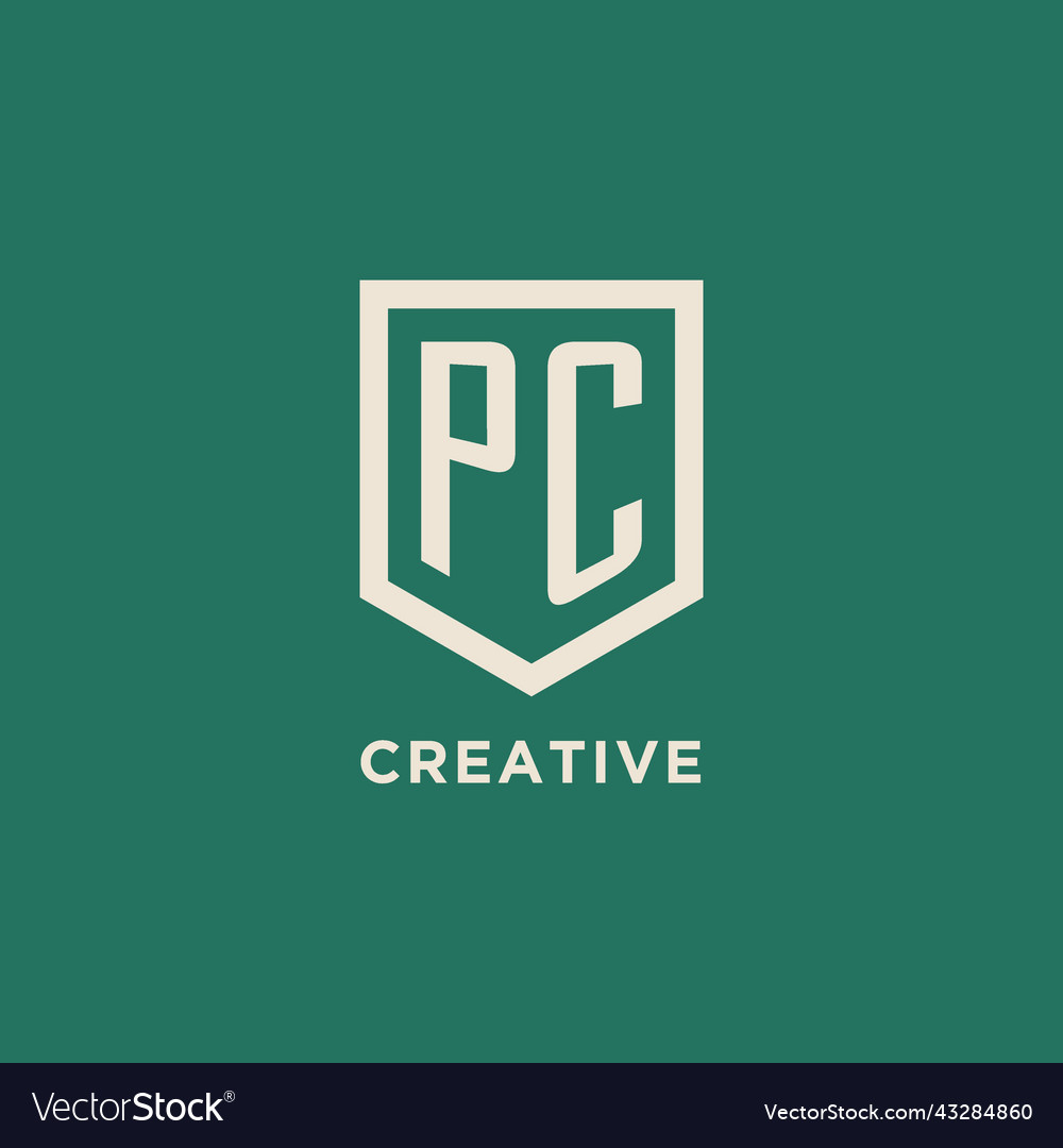 Pc initial logo monogram shield geometric shape Vector Image