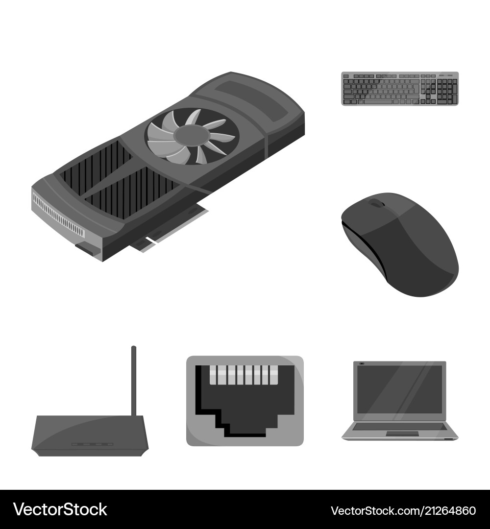 Personal computer monochrome icons in set Vector Image