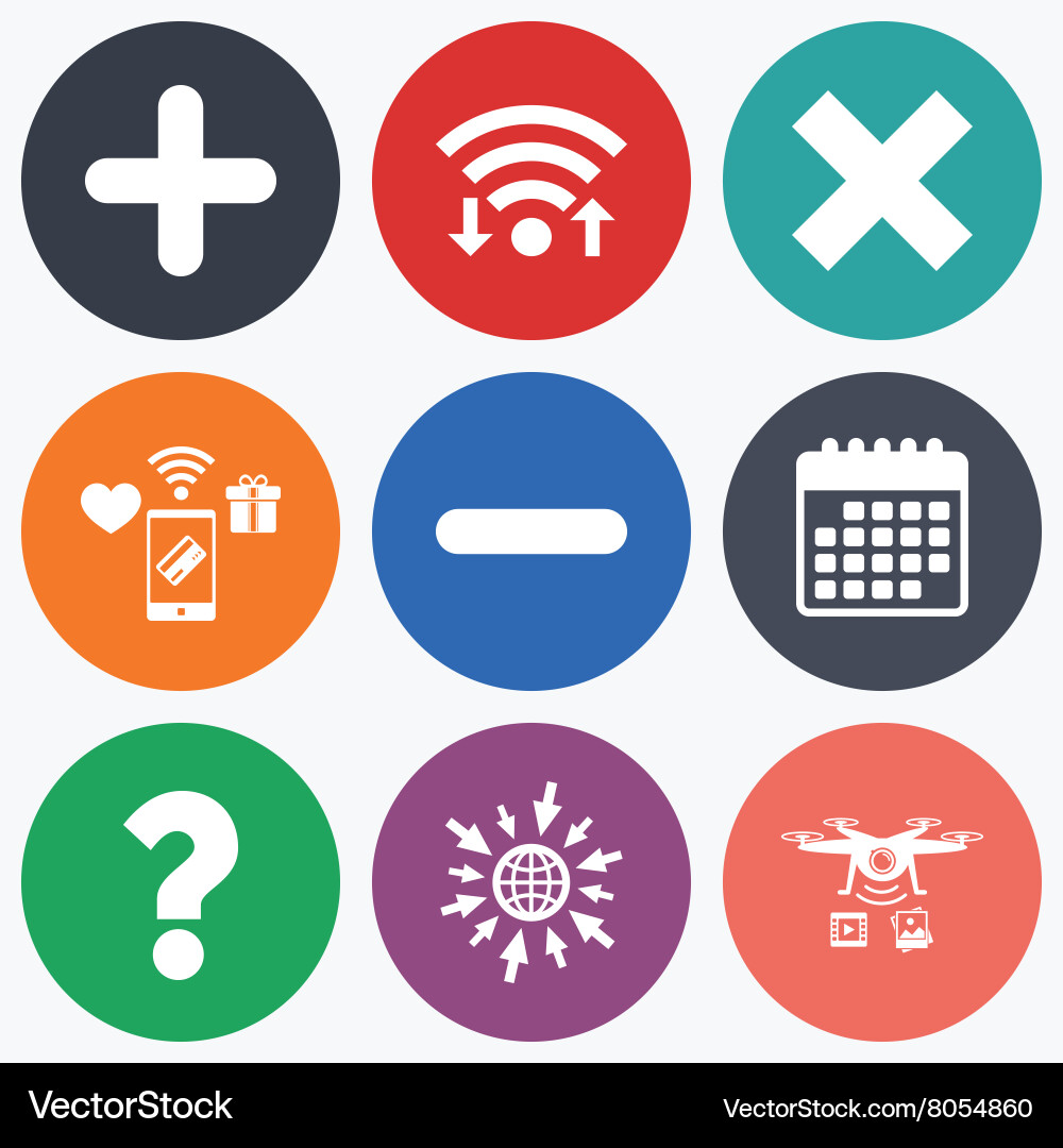 Plus and minus icons question faq symbol Vector Image