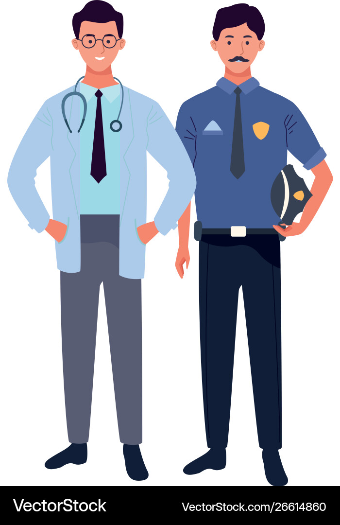 Professionals workers couple smiling cartoons Vector Image