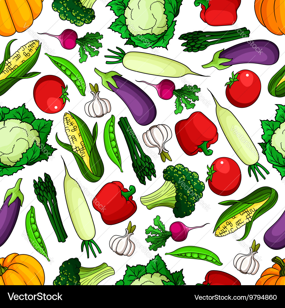 Ripe and healthy farm vegetables seamless pattern Vector Image