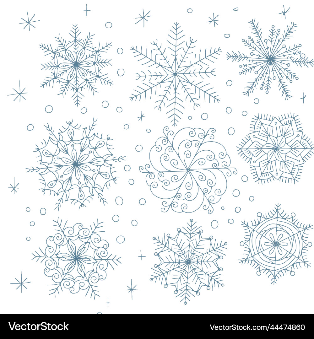Snowflakes ice snow symmetrical patterns Vector Image