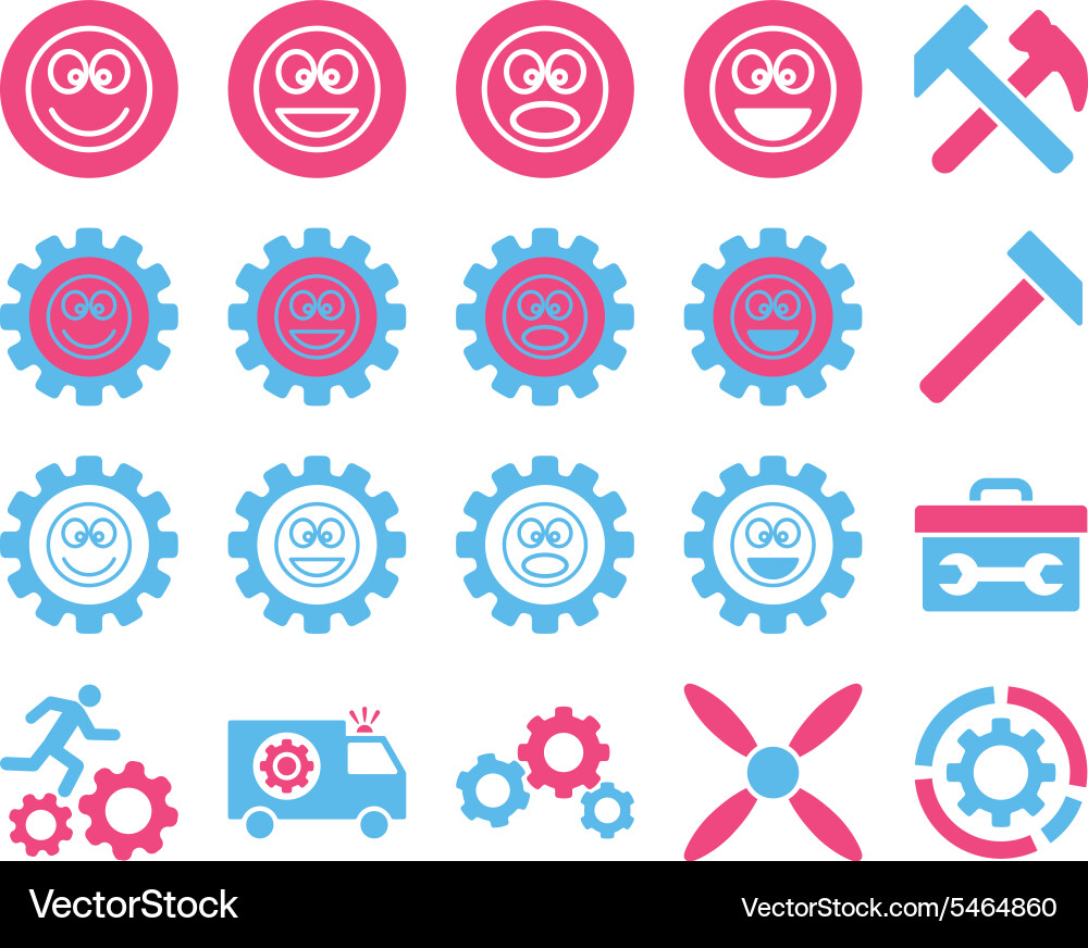 Tools and smile gears icons Royalty Free Vector Image