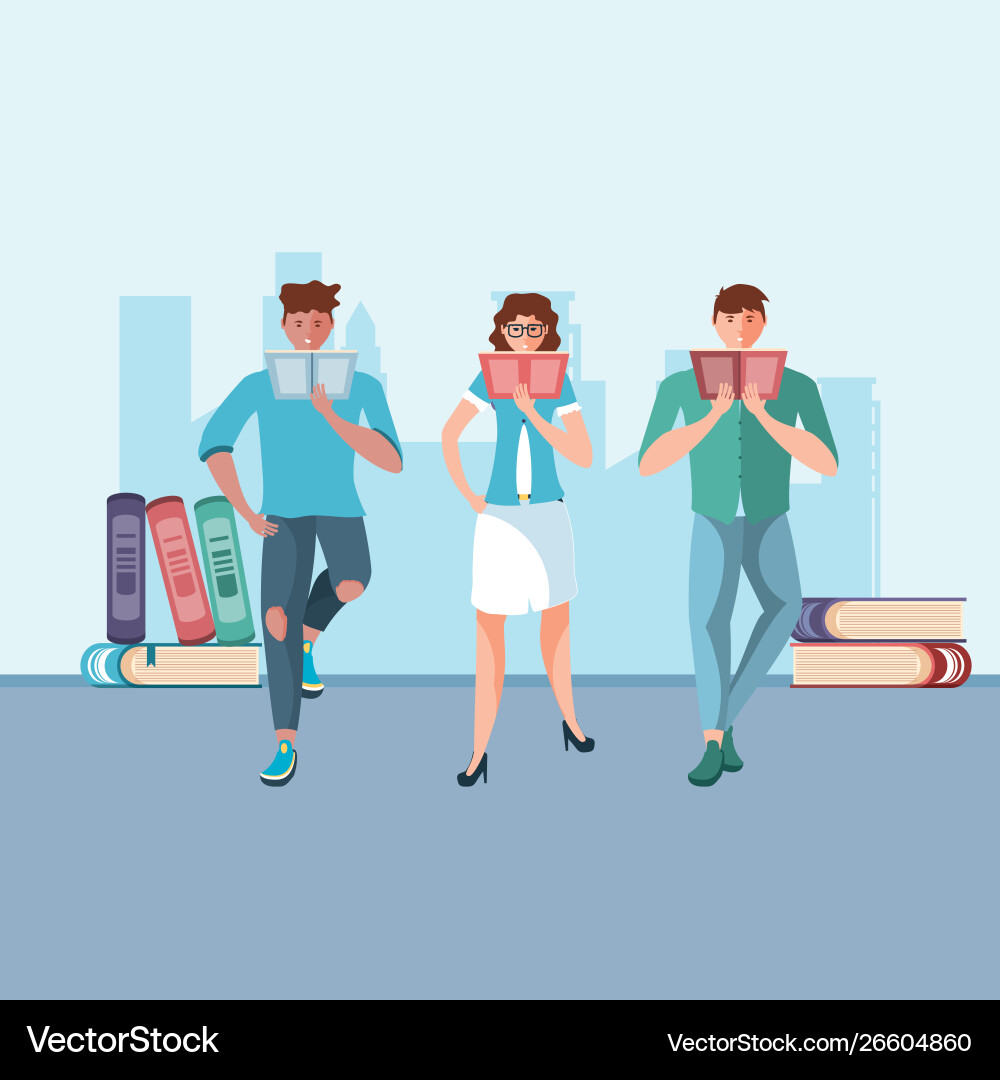 Young people reading books isolated icon Vector Image