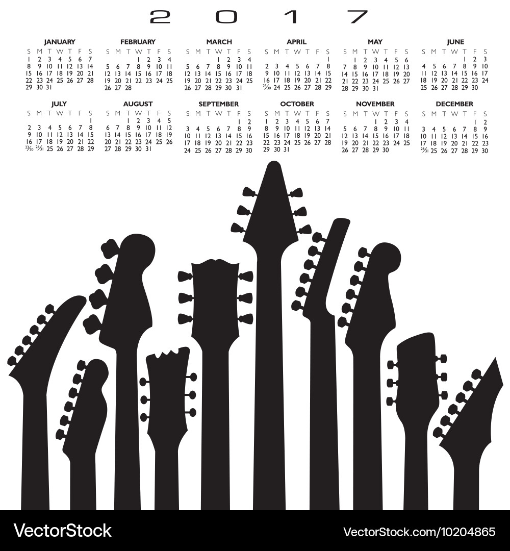 2017 creative guitar calendar Royalty Free Vector Image