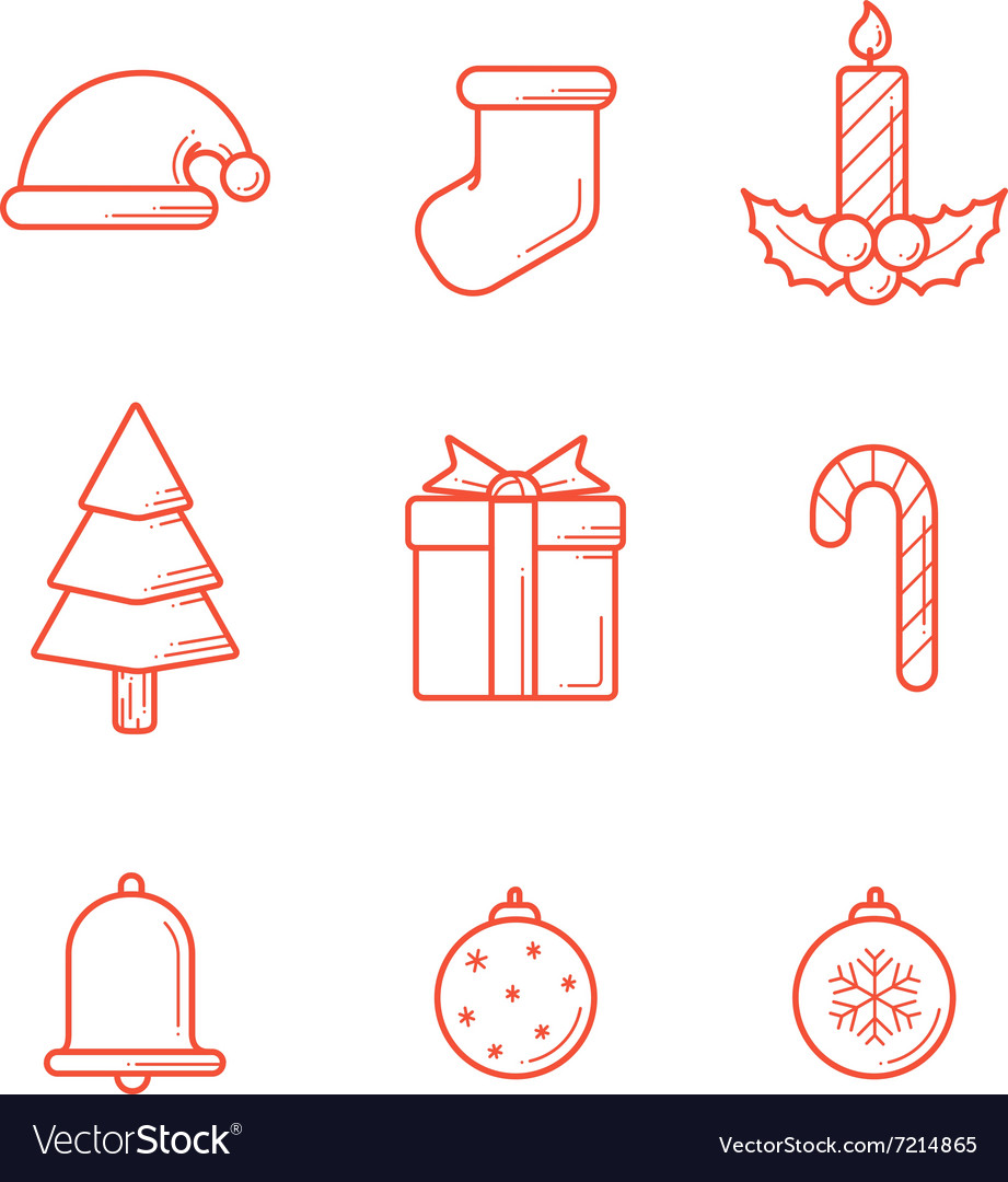 Christmas icons outline expand Royalty Free Vector Image