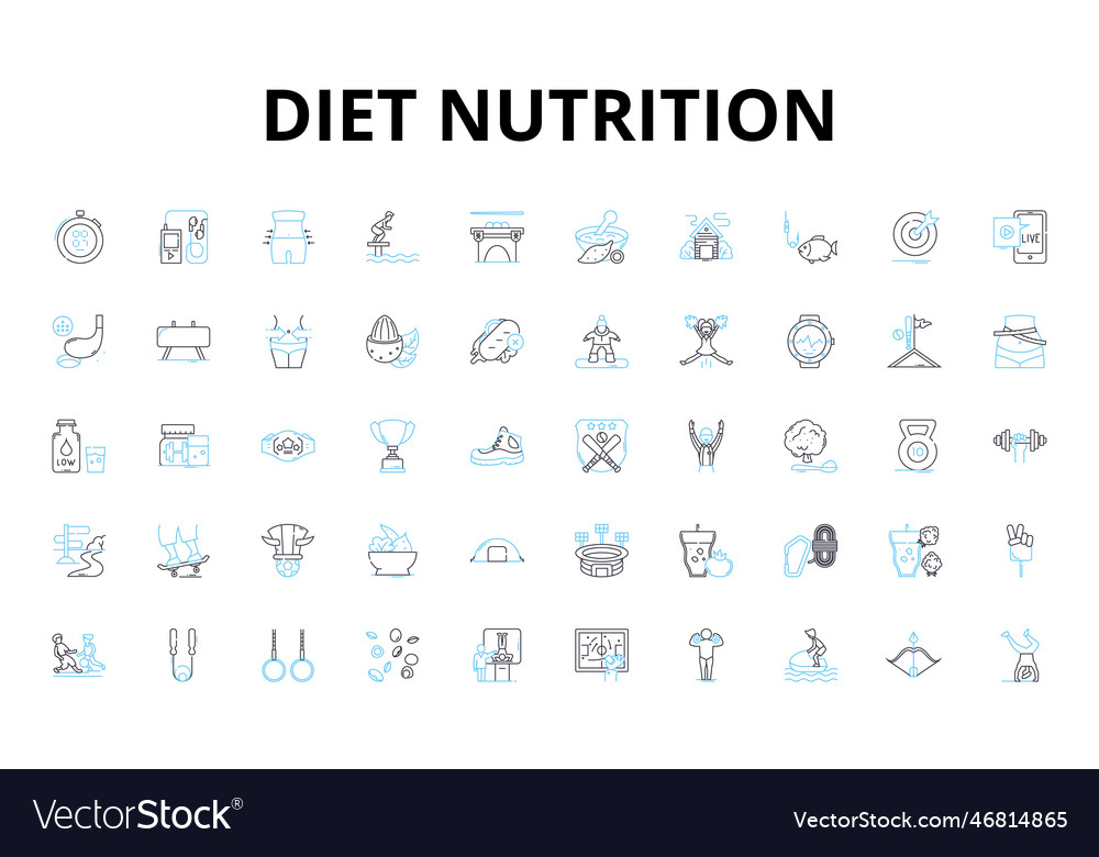 Diet nutrition linear icons set protein Royalty Free Vector