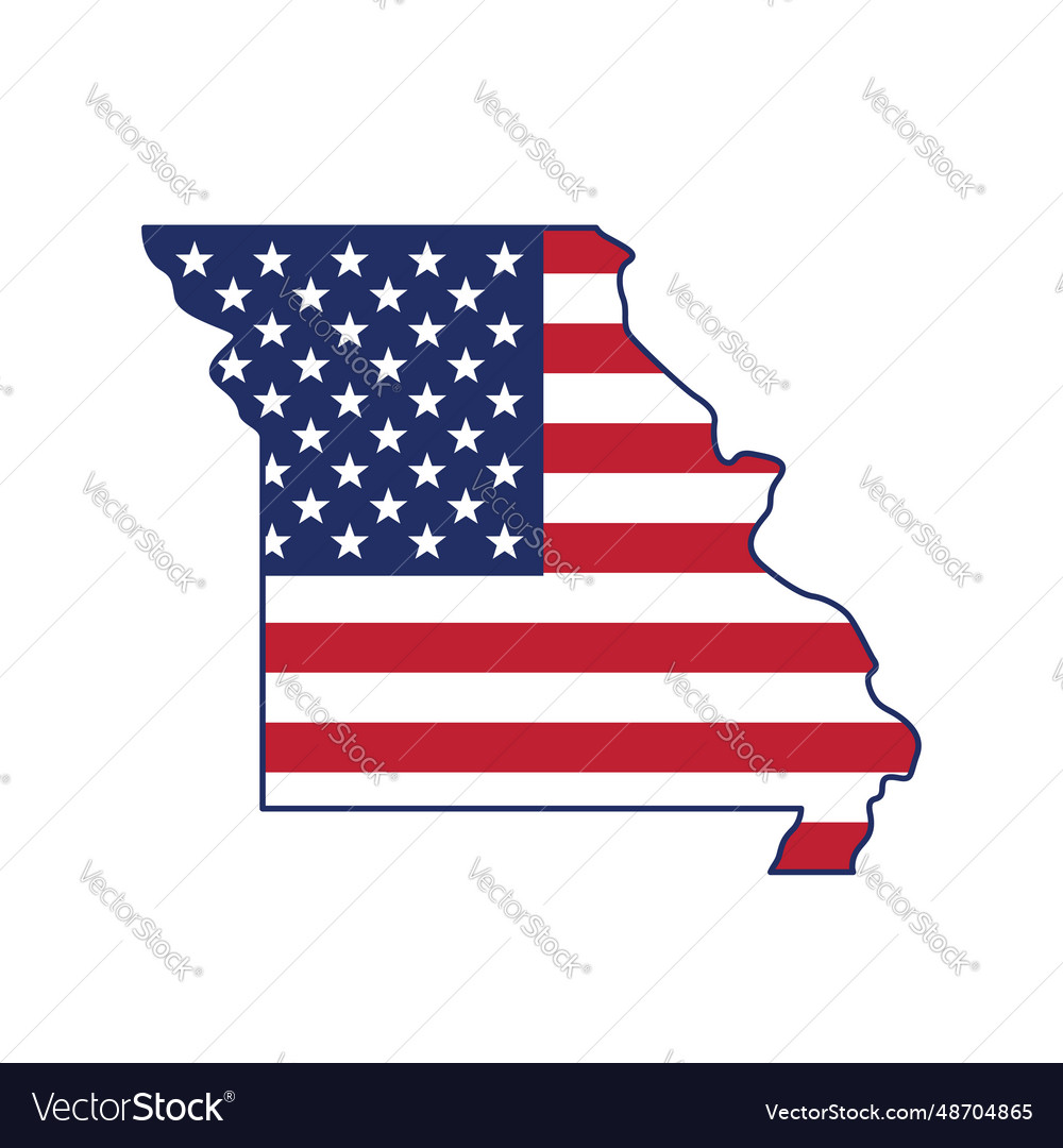 Missouri state map shape with usa flag Royalty Free Vector