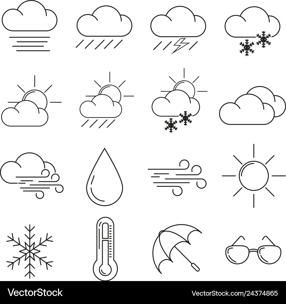 Set icons in line style weather Royalty Free Vector Image