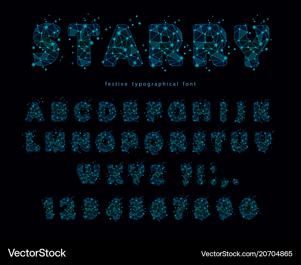 Starry modern font abstract polygonal letters and Vector Image