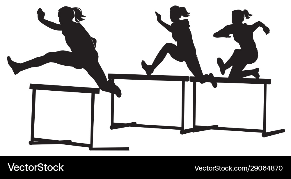 Athletes running hurdles track and field Vector Image