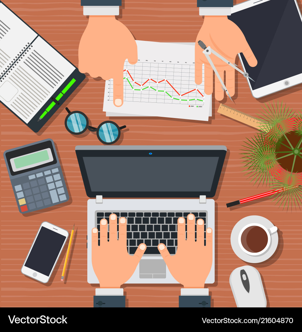 Business office team work people technology desk Vector Image