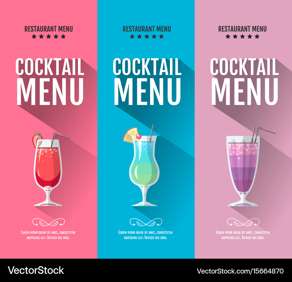Flat cocktail menu design set of banners Vector Image