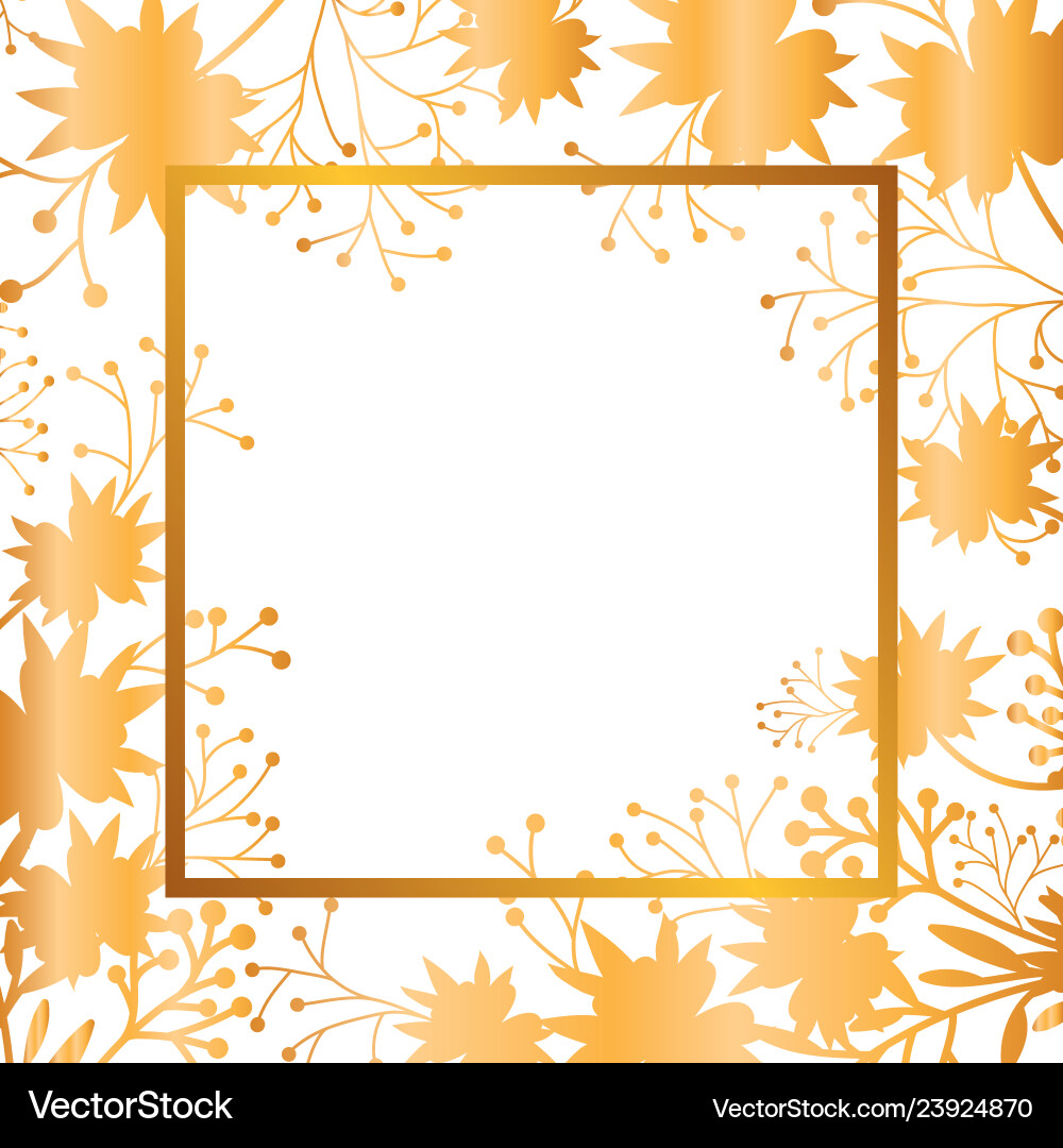 Flowers with leaves frame isolated icon Royalty Free Vector