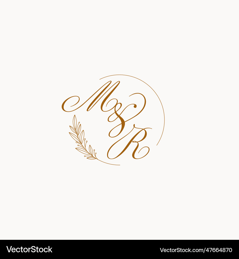 Initials mr wedding monogram logo with leaves Vector Image