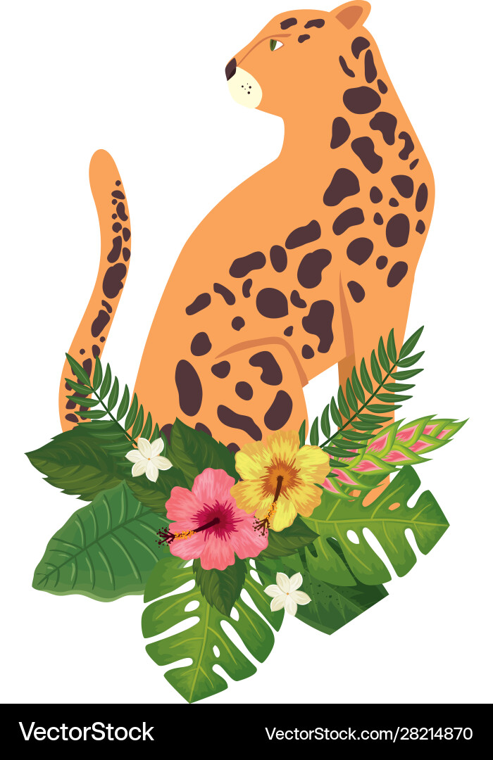 Leopard animal with flowers and leafs isolated Vector Image