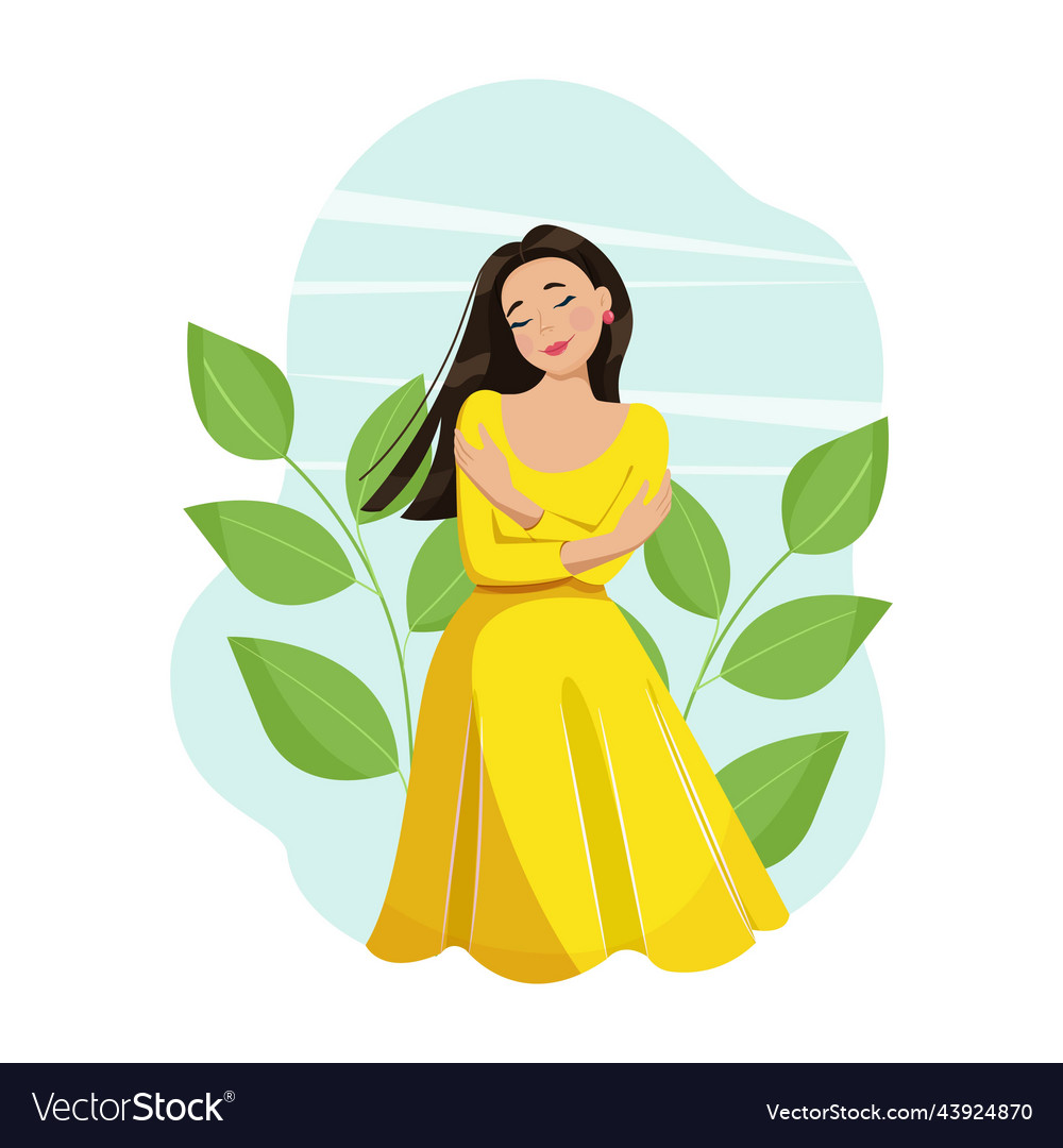 Love yourself concept the girl hugs herself Vector Image Love yourself concept the girl hugs herself Vector Image