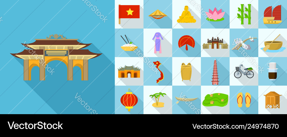 Vietnam icons set flat style Royalty Free Vector Image
