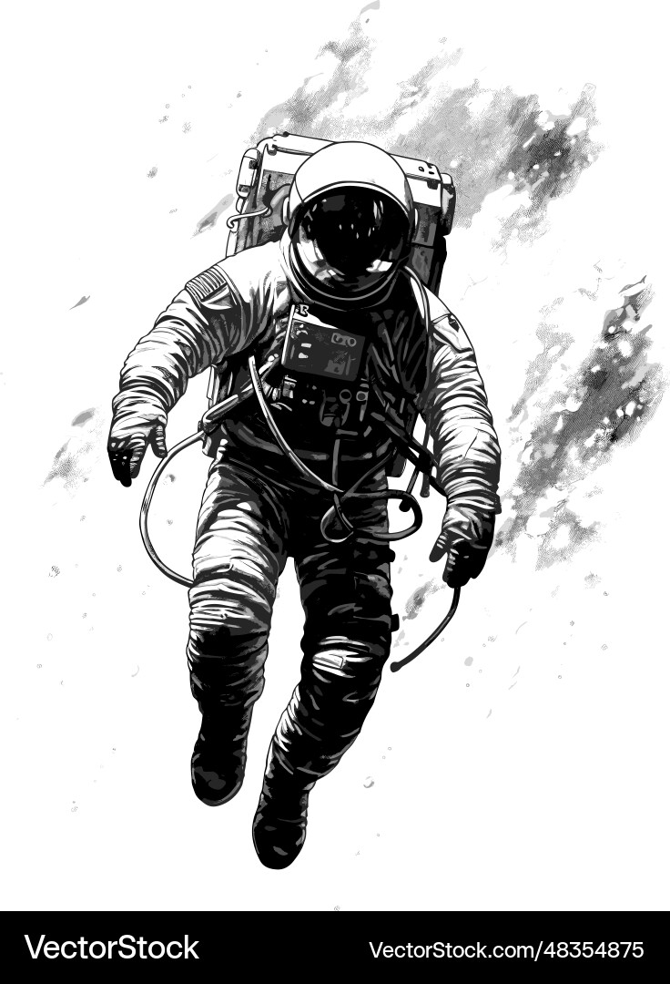 An astronaut floating in the void black and white Vector Image
