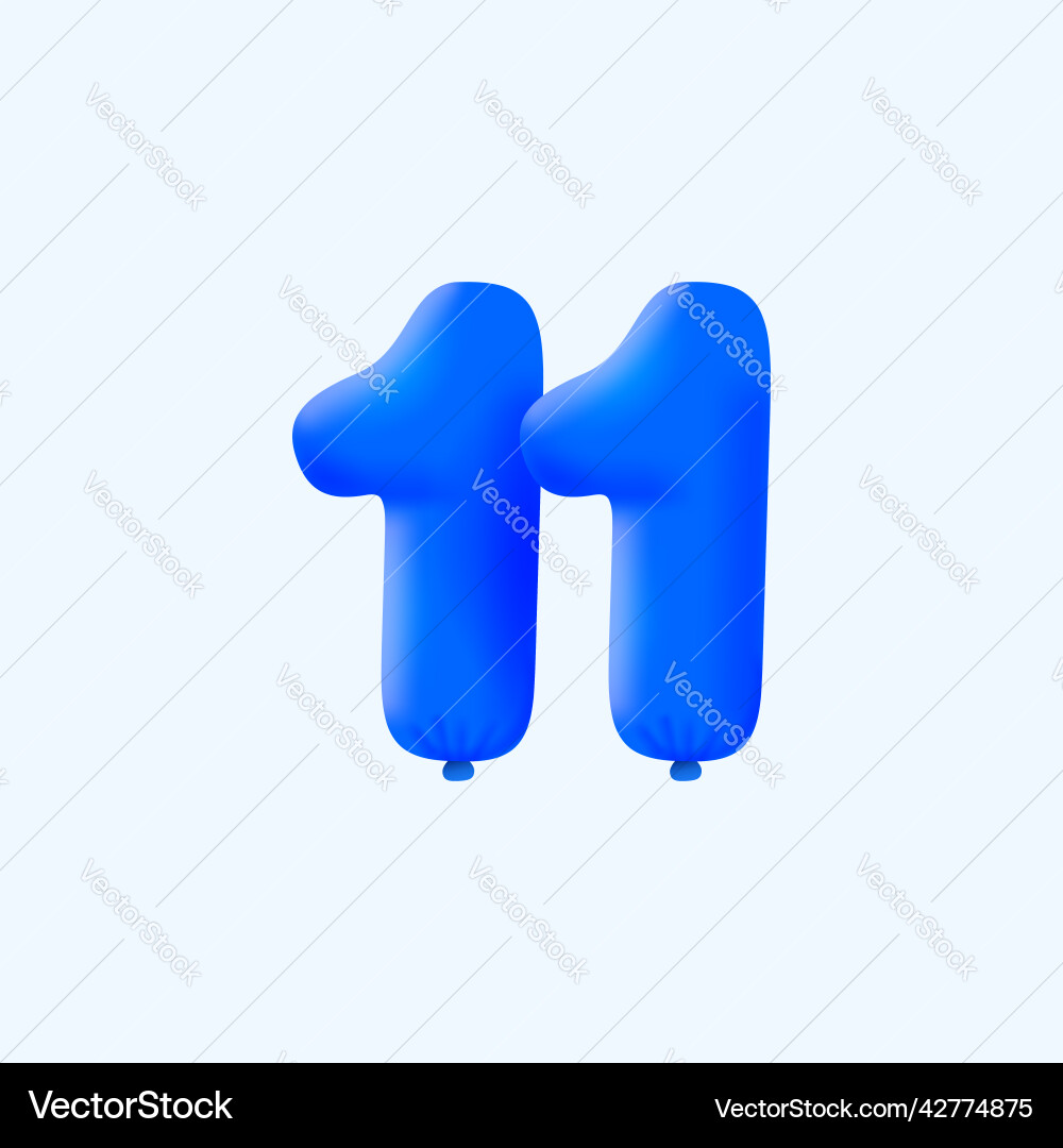 Blue 3d number 11 balloon realistic 3d helium Vector Image
