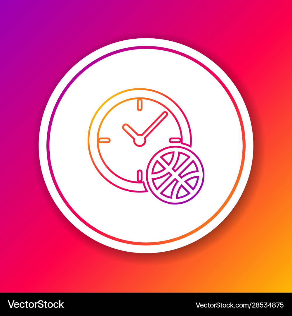Color line clock with basketball ball inside icon Vector Image