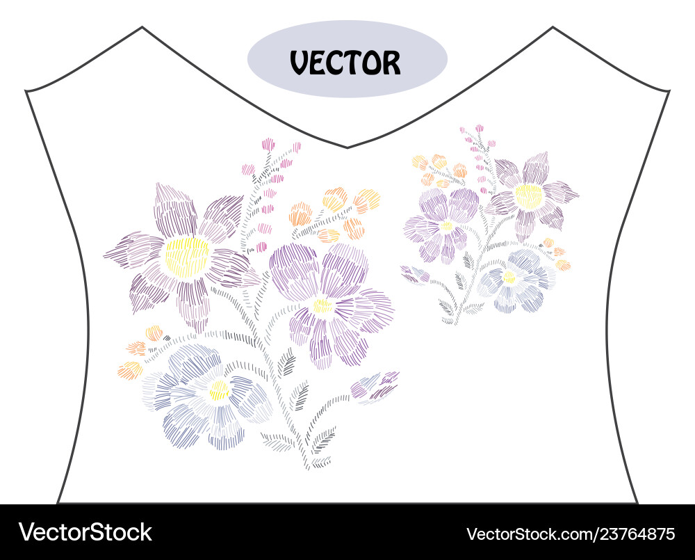 Embroidery floral bouquet Royalty Free Vector Image