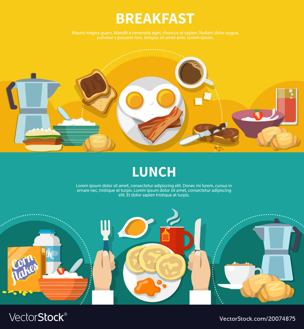 Flat breakfast banners set Royalty Free Vector Image