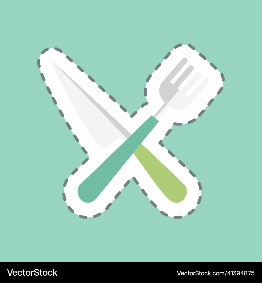 Fork and knife sticker in trendy line cut Vector Image