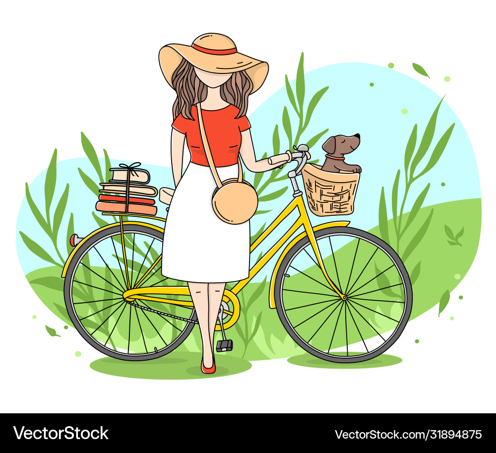 Girl with a bicycle on background nature Vector Image