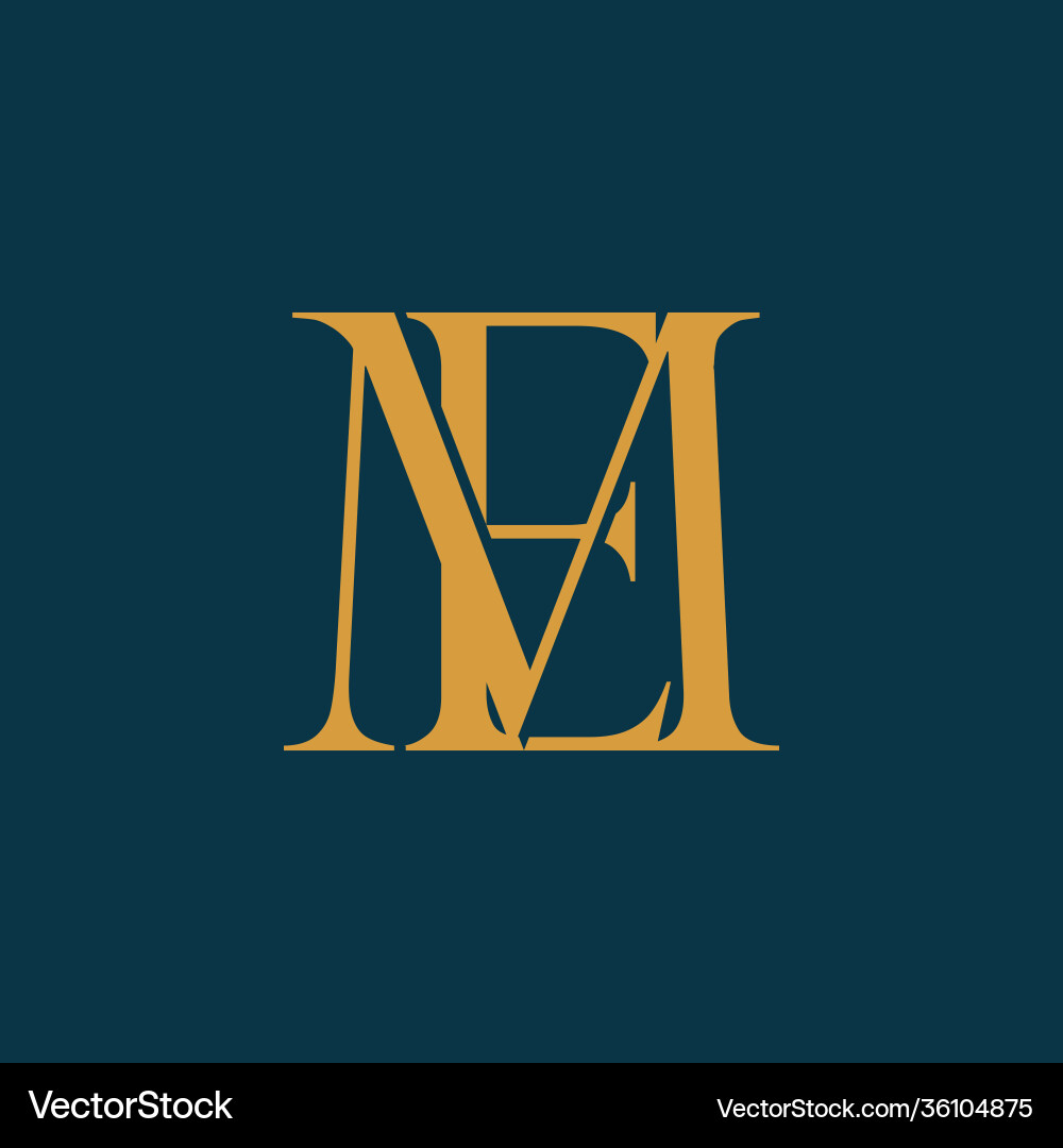 Gold color em or me initial letter logo Royalty Free Vector