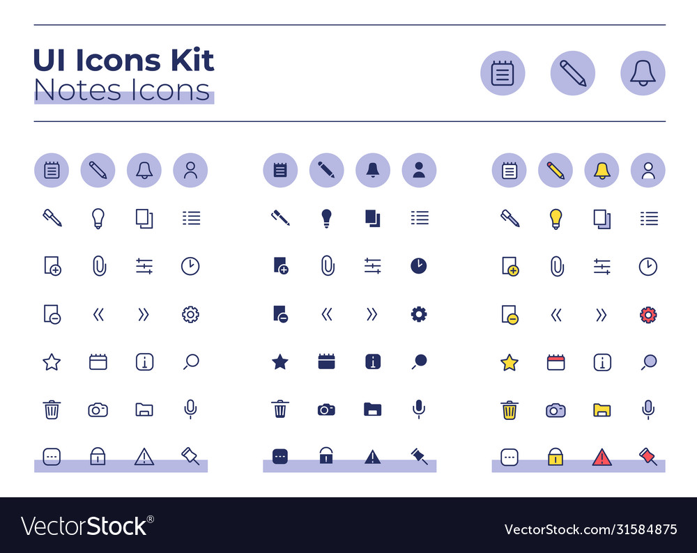 Notes ui icons kit Royalty Free Vector Image - VectorStock