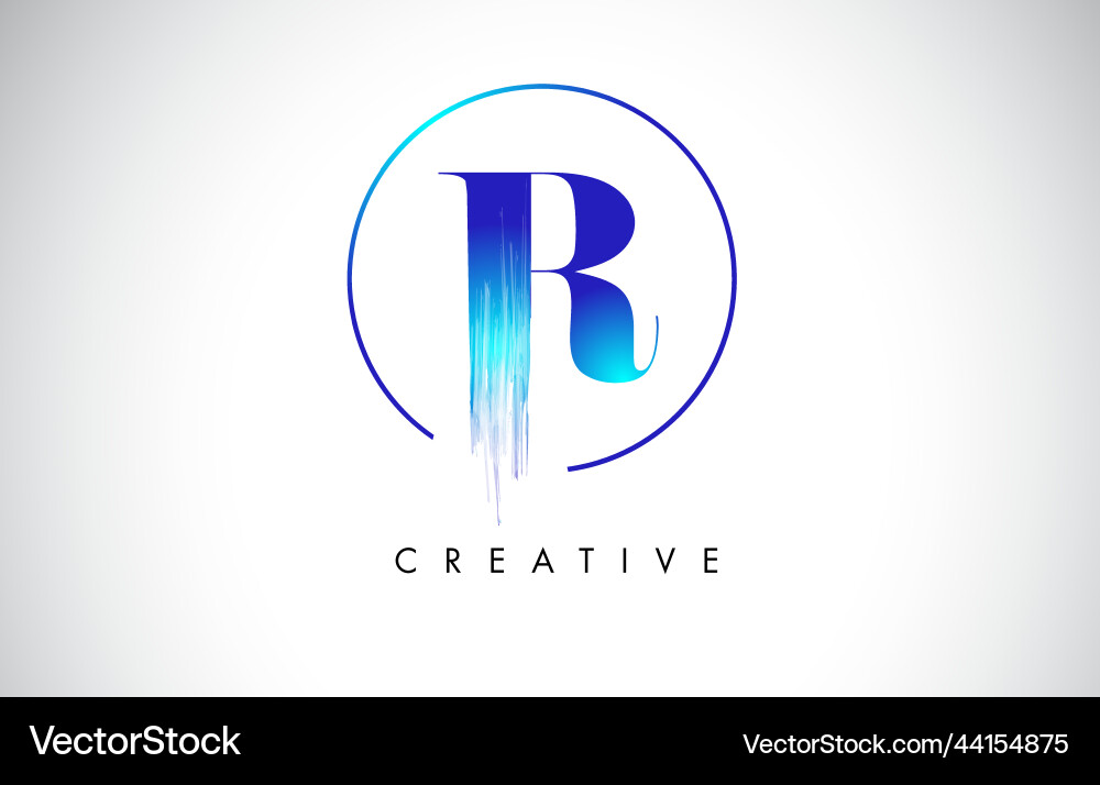 R brush stroke letter logo design blue paint Vector Image