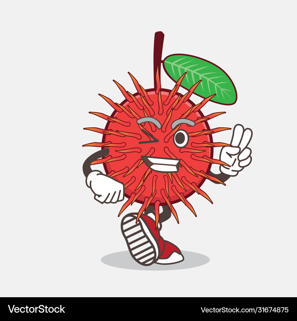 Rambutan fruit cartoon mascot character Royalty Free Vector