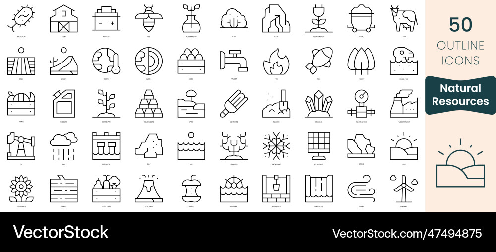Set of natural resources icons thin linear style Vector Image