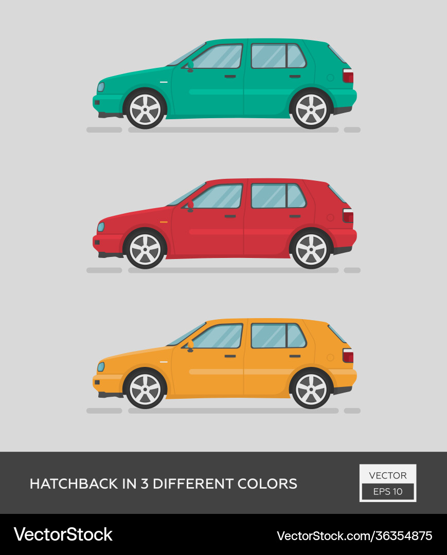 Urban vehicle hatchback in 3 different colors Vector Image