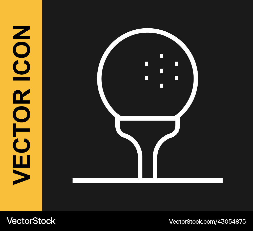 White line golf ball on tee icon isolated on black