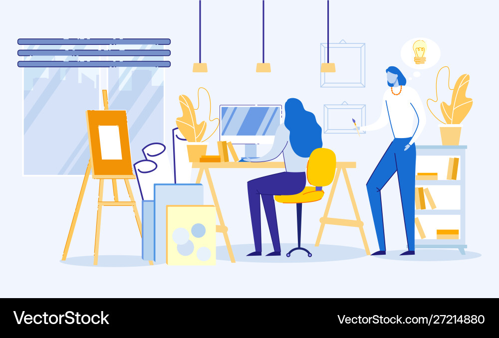 Artist web designer drawing pictures in studio Vector Image