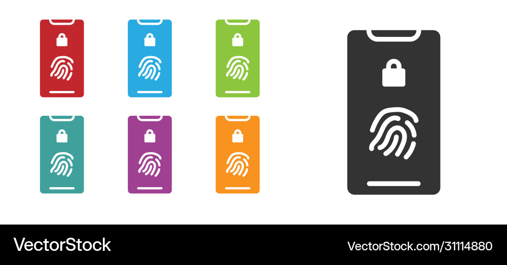 Black smartphone with fingerprint scanner icon Vector Image