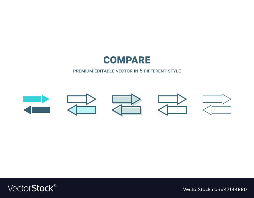 Compare icon in 5 different style outline filled Vector Image