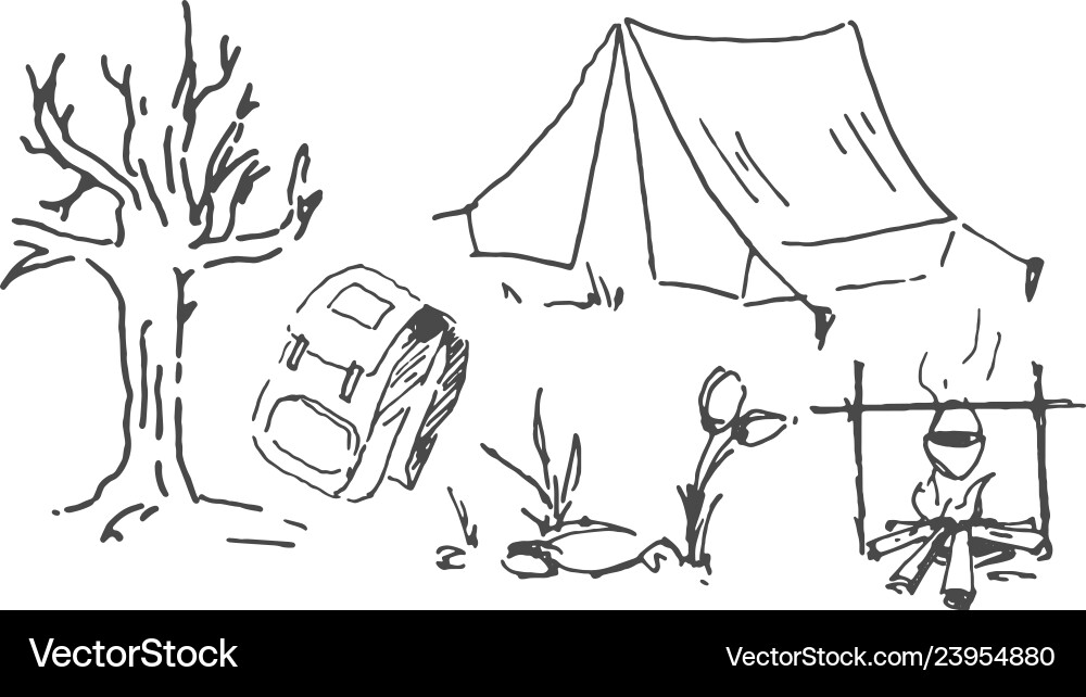 Hand drawn sketch of camping Royalty Free Vector Image