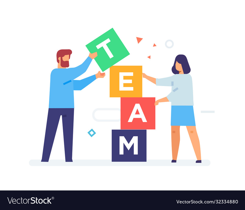People stack cubes teamwork flat Royalty Free Vector Image