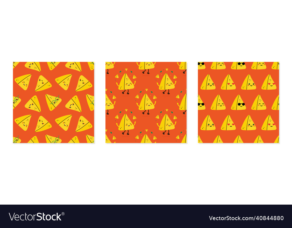 Samosa characters patterns set Royalty Free Vector Image
