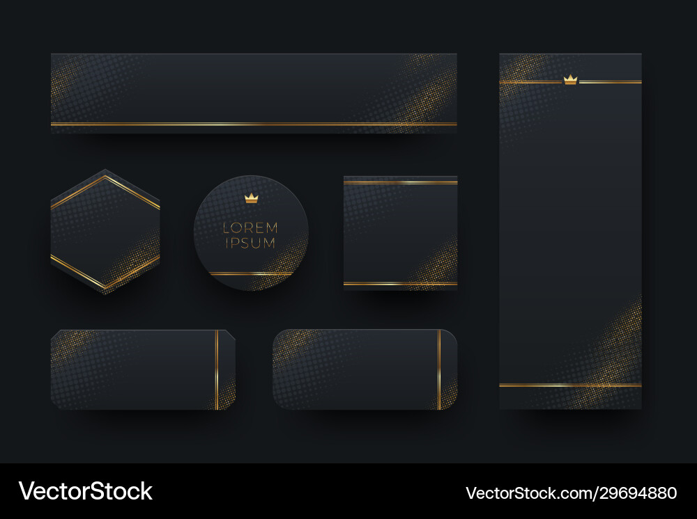 Set black banners with golden elements Royalty Free Vector