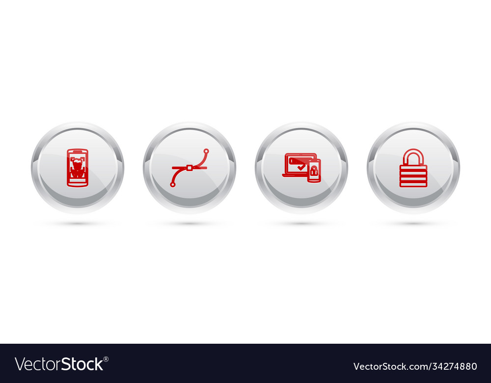 Set Line Mobile And Face Recognition Bezier Curve Vector Image